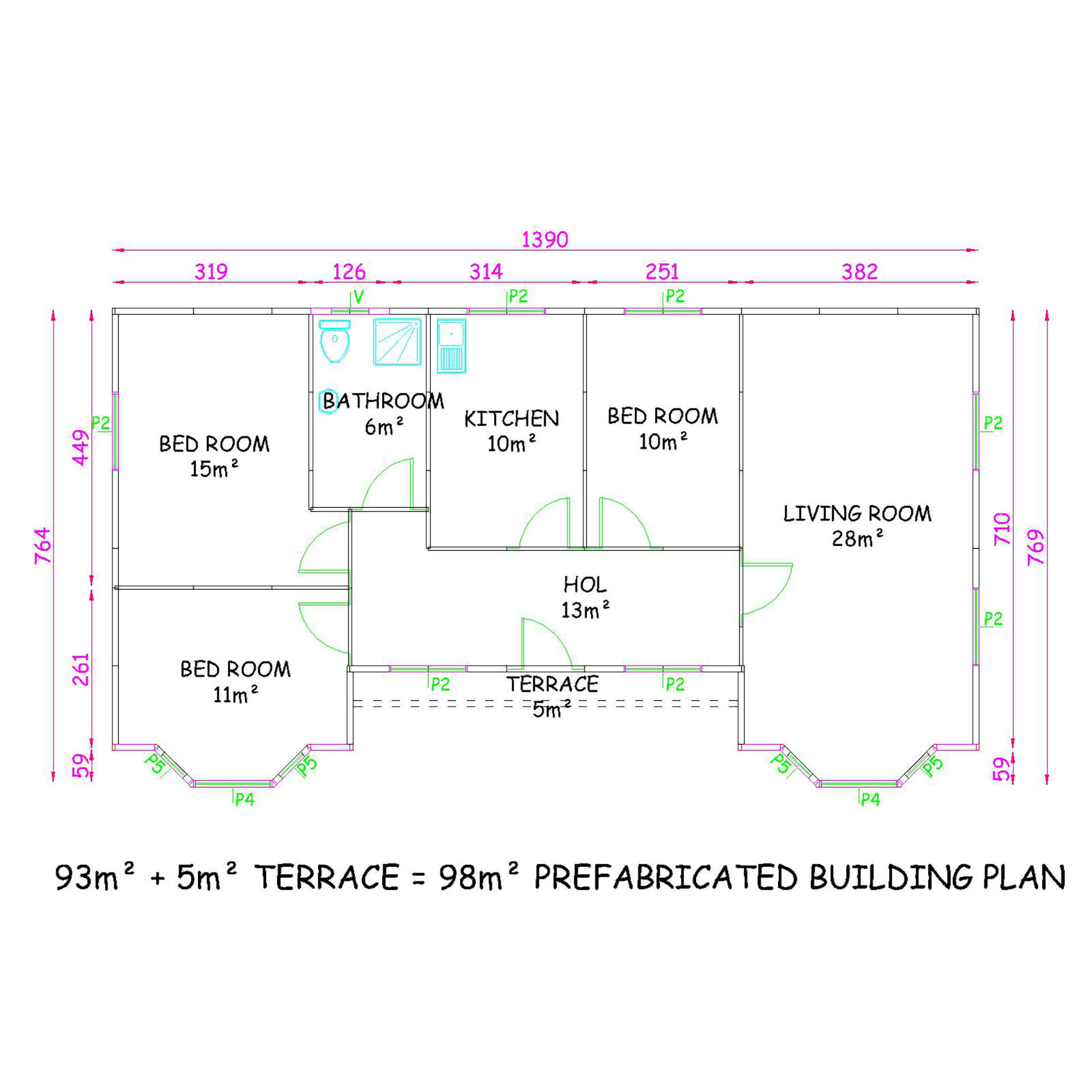 98 m2 Millennium - Beyaz Prefabrik